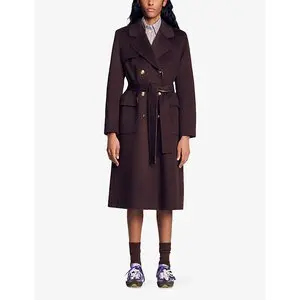 Sandro Double-breasted Tie-belt Wool-blend Coat