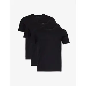 BOSS Crewneck Brand-embroidered Pack Of Three Cotton-jersey T-shirts - Black
