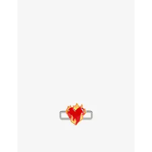 POUBEL Heart On Fire Sterling- And Enamel Charm - Silver