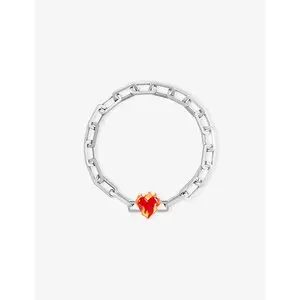 POUBEL Sterling And Enamel Heart On Fire Charm