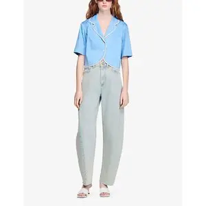 Sandro Cropped Beaded-trim Cotton Shirt