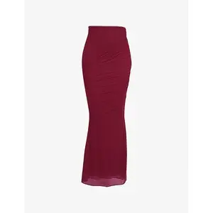 House Of Cb Cassidy Fluted-hem Mesh Maxi Skirt - Cabernet