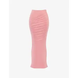 House Of Cb Cassidy Fluted-hem Mesh Maxi Skirt - Peach
