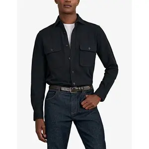 REISS Forsithe Twin-pocket Regular-fit Cotton-blend Overshirt - Navy