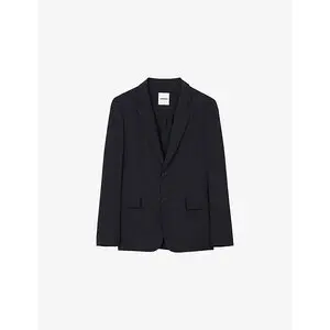Sandro Lapel-collar Slim-fit Stretch Wool-blend Blazer - Bleus