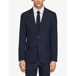 Sandro Lapel-collar Slim-fit Stretch Wool-blend Blazer - Bleus