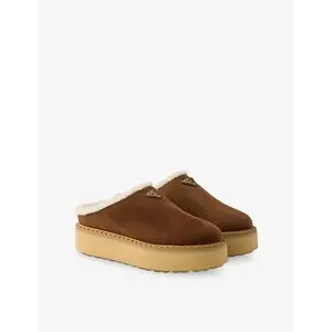 Prada Logo Plaque Suede Slippers - Brown