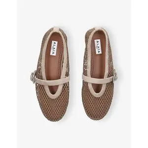 Alaïa Ballerina Mesh And Suede Ballet Flats With Ankle Buckle - Beige Oth