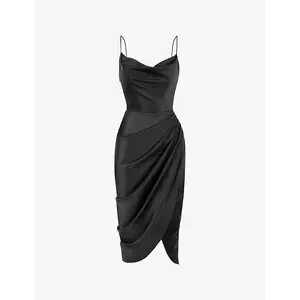House Of Cb Satin Corset Midi Dress - Black