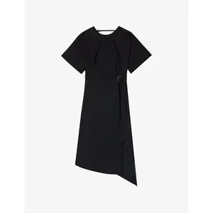 Whistles Asymmetric Buckle-embellished Woven Midi Dress - Black