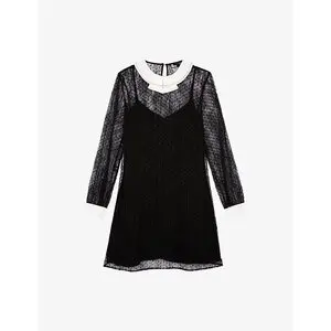 The Kooples Lace Contrast Collar Woven Mini Dress - Black
