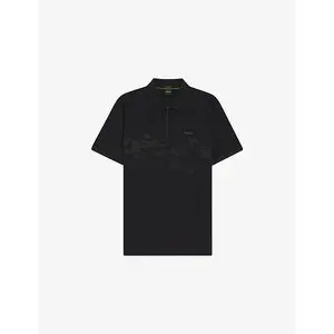 BOSS Abstract-print Zipped Cotton-blend Polo Shirt - Black
