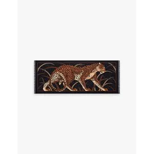 Cartier Panther In The Jungle Cashmere And Silk-blend Scarf - Black