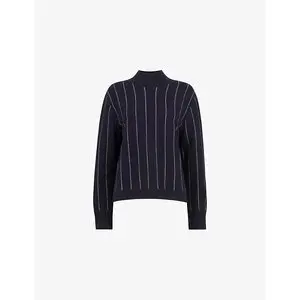 Whistles Striped Funnel-neck Wool Jumper - Navy
