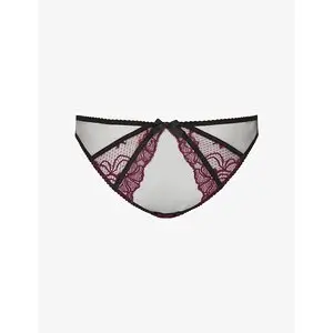 Agent Provocateur Rozlyn Bikini Mesh And Lace Briefs - Black/plum