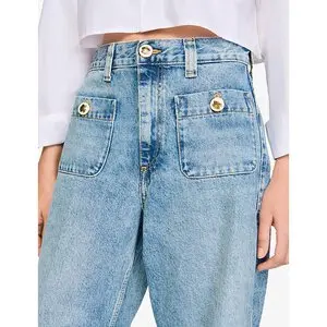 Sandro Patch-pocket Straight-leg Denim Jeans - Bleus
