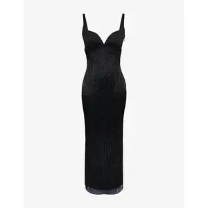 House Of Cb Ari Bead-embellished Satin Maxi Dress - Black