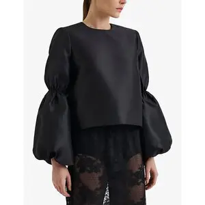 MALINA Cia Puff-sleeve Satin Blouse