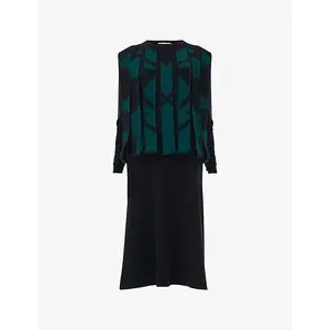 LEEM Jacquard-fringe Knitted Midi Dress - Black