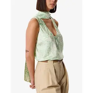 Whistles Abstract Print Silk Scarf Top