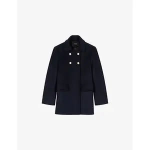 Maje Double-breasted Wool-blend Coat - Navy