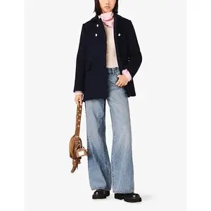 Maje Collared Double-breasted Wool-blend Coat - Navy