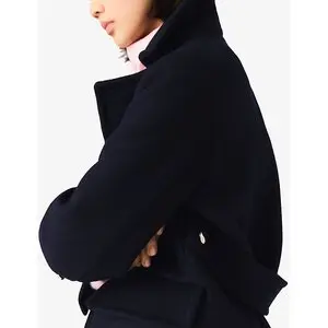 Maje Collared Double-breasted Wool-blend Coat - Navy