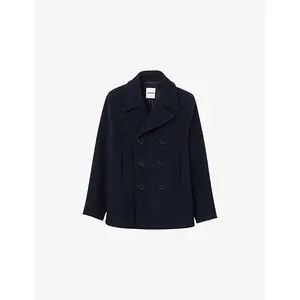 Sandro Double-breasted Peak-lapel Wool-blend Coat - Bleus