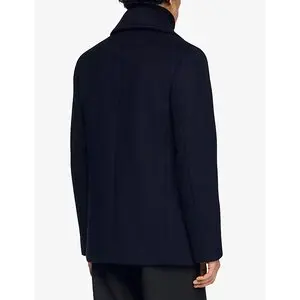 Sandro Double-breasted Peak-lapel Wool-blend Coat - Bleus