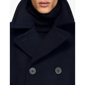 Sandro Double-breasted Peak-lapel Wool-blend Coat - Bleus