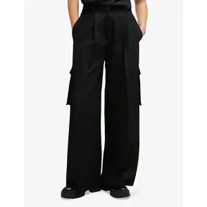 Hugo Flap-pocket Wide-leg High-rise Stretch-woven Trousers - Black