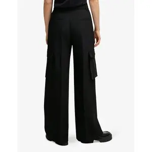 Hugo Flap-pocket Wide-leg High-rise Stretch-woven Trousers - Black