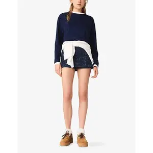 Maje Logo Embroidered Layered Effect Cotton T-shirt