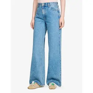 Sandro Wide-leg Faded Denim Jeans