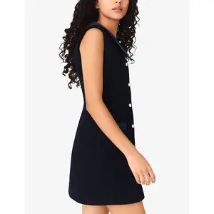 Maje Denim-trim Sleeveless Tweed Mini Dress - Navy
