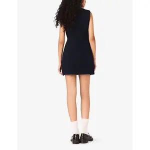 Maje Denim-trim Sleeveless Tweed Mini Dress - Navy