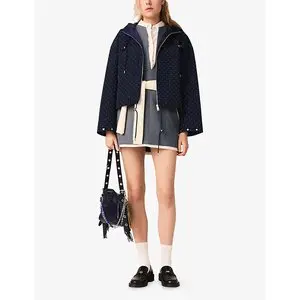 Maje Rhinestone Embellished Hooded Windbreaker Jacket - Navy
