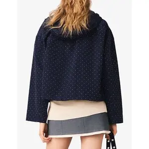 Maje Rhinestone Embellished Hooded Windbreaker Jacket - Navy