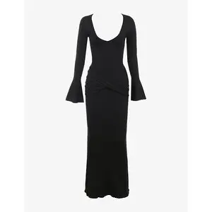 House Of Cb Mila Flute-sleeve Knit Maxi Dress - Black