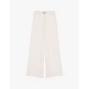 Maje Belted Wide-leg Tweed Trousers - Ecru
