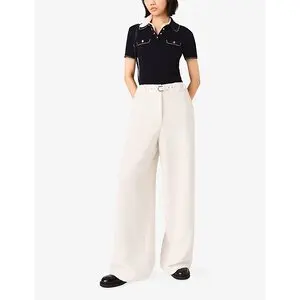 Maje Belted Wide-leg Tweed Trousers - Ecru