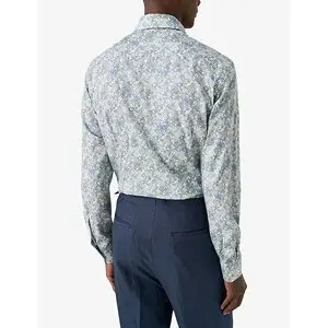 Eton Signature Twill Floral-print Slim-fit Cotton Shirt - Mid Green
