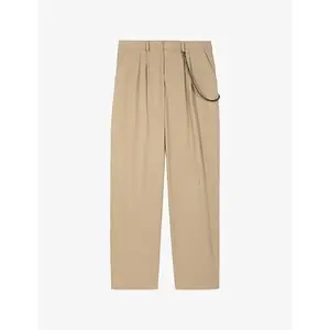 The Kooples Chain-embellished Straight-leg Cotton Trousers - Sand