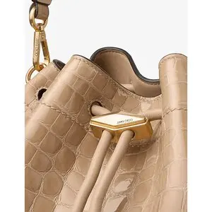 JIMMY CHOO Cinch Medium Croc-embossed Leather Handbag - Chai/gold