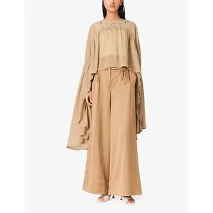 Maje Sandro Crystal-embellished Cape Hem Woven Top