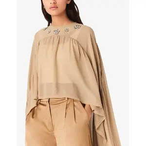 Maje Sandro Crystal-embellished Cape Hem Woven Top