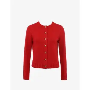 House Of Cb Round-neck Cashmere And Merino Wool-blend Cardigan - Red