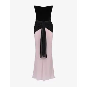 House Of Cb Clara Velvet And Chiffon Maxi Dress - Black