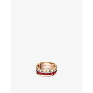 Boucheron Quatre Ring In 18ct Gold, Ceramic And Diamonds - Red