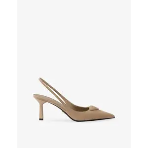 Prada Triangle-logo Suede Slingback Pumps - Neutral